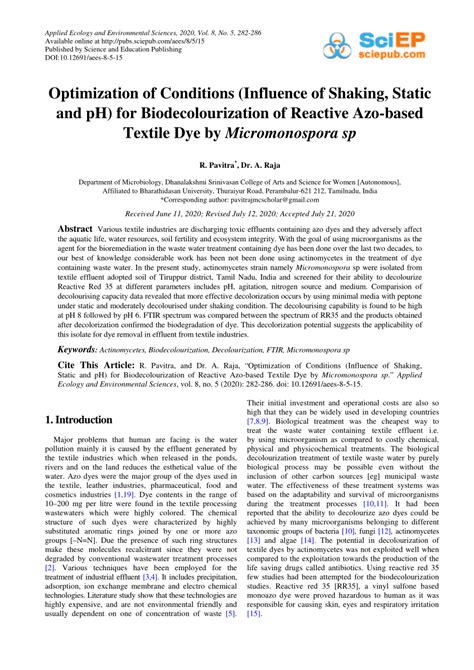 Pdf Optimization Of Conditions Influence Of Shaking Static And Ph For Biodecolourization Of