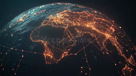 Global Network Connections Earth With Illuminated Lines And Nodes Stock Illustration