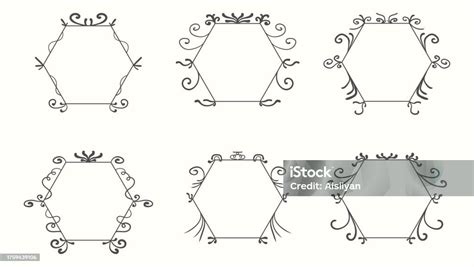 빈티지 장식용 프레임 세트입니다 화려한 빈티지 육각형 프레임과 스크롤 요소 0명에 대한 스톡 벡터 아트 및 기타 이미지 0명 결정체 곡선 Istock