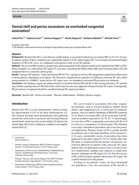 Sternal Cleft And Pectus Excavatum An Overlooked Congenital Association Request Pdf