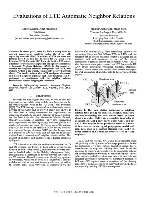 Evaluations Of Lte Automatic Neighbor Relations Pdf Lte Telecommunication 3 G