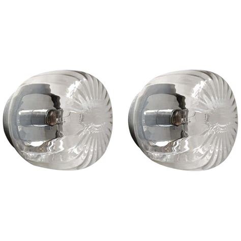 Set Of Four Vintage Minimalist Glass Flush Mounts Ceiling Or Wall