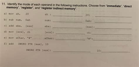 solved 11 identify the mode of each operand in the