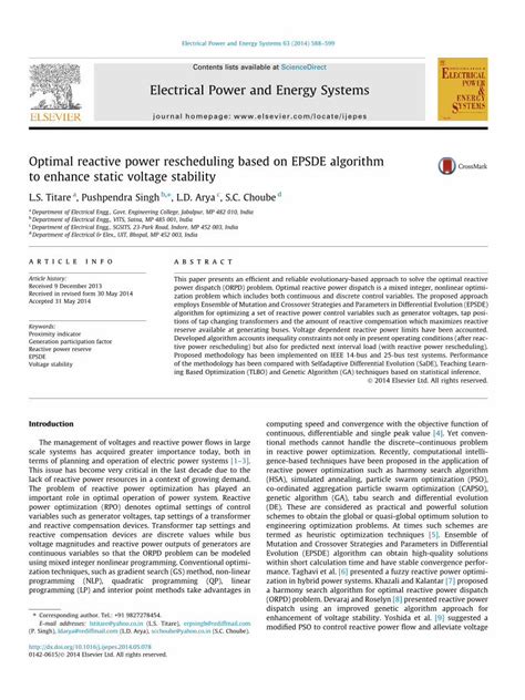 pdf optimal reactive power rescheduling based on epsde algorithm to