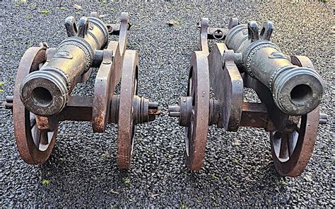 A Very Rare Pair Of 19th Century Bronze Barrelled Signal Cannons On