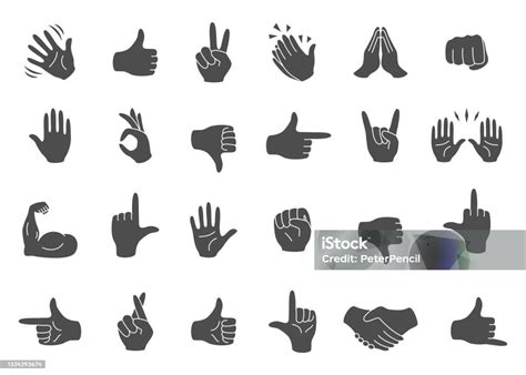 손 이모티콘 아이콘 세트 손 제스처 손 이모티콘 벡터 일러스트레이션 안녕하세요 엄지 손가락 흔들리는 박수 악수 등 손에 대한 스톡 벡터 아트 및 기타 이미지 Istock