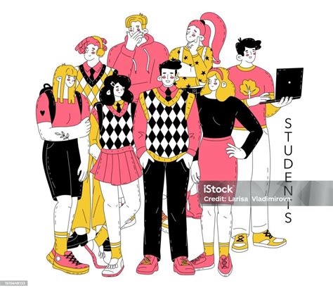 학생 그룹입니다 교육과 대학 생활을 주제로 한 사람들의 구성 수요가 많은 직업을 가르치고 있습니다 새로운 세대의 젊은이들 벡터