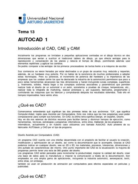Autocad1 Cad Cae Cam Pdf Control Numerico Diseño Asistido Por