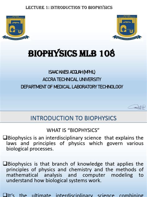 Lecture 1 Biophysics Pdf Biophysics Spectroscopy
