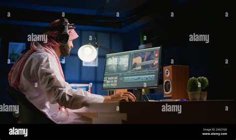 Multimedia Editor Working On Cinematographic Project Creating Editing