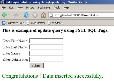 Insert Data In Database By Using Sql Tag Of JSTL SQL Library