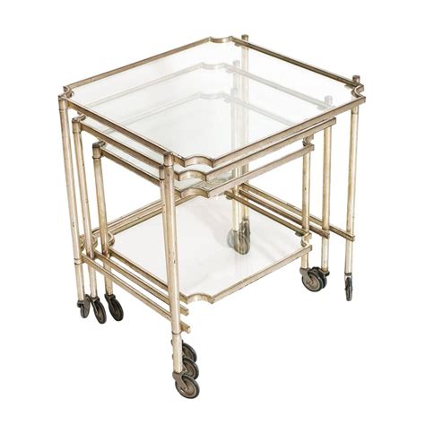 Silvered Brass Rolling Nesting Tables 1930s Set Of 3 For Sale At Pamono