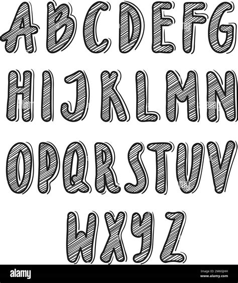Alphabet In Sketch Style Scribbled Letters Decorative Font Stock