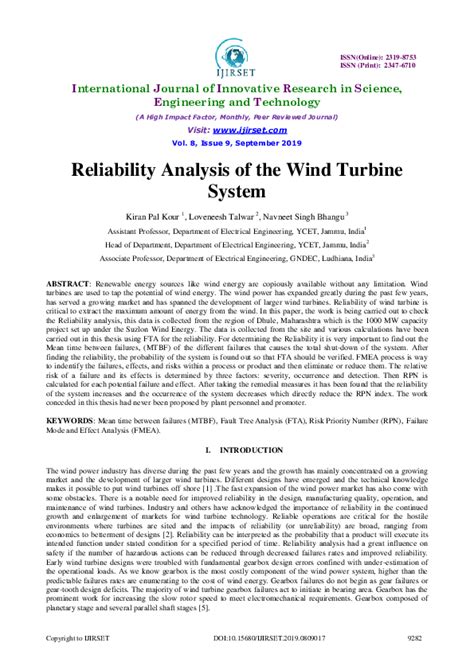 pdf reliability analysis of the wind turbine system