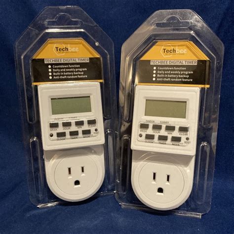 Techbee 7 Day Programmable Digital Countdown Timer W 3 Prong Outlet