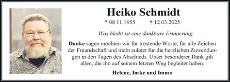 Traueranzeigen Von Heiko Schmidt Nordwest Trauer De
