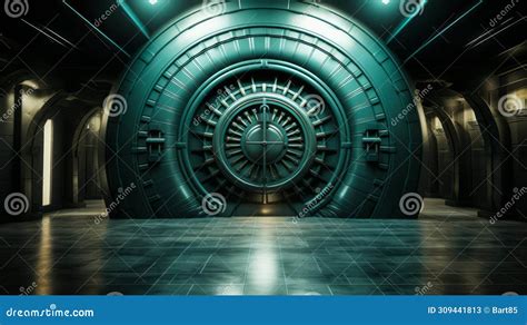 Massive Vault Door In A Dark Room Depicting Security And Safety In A