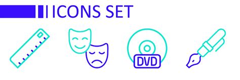 만년필 펜촉 Cd 또는 Dvd 디스크 희극 비극 마스크 눈금자 아이콘을 설정할 수 있습니다 벡터 Theatrical