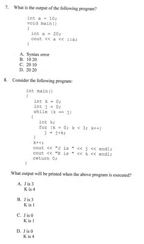 Solved 7 What Is The Output Of The Following Program Int