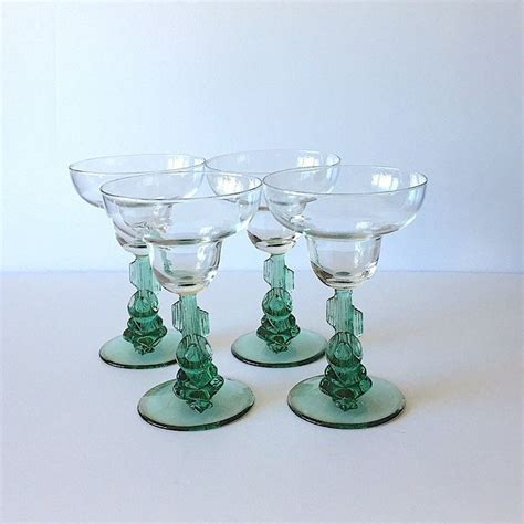 Margarita Glasses Set Of 4 Siesta Cactus Green Stem By Luminac Etsy