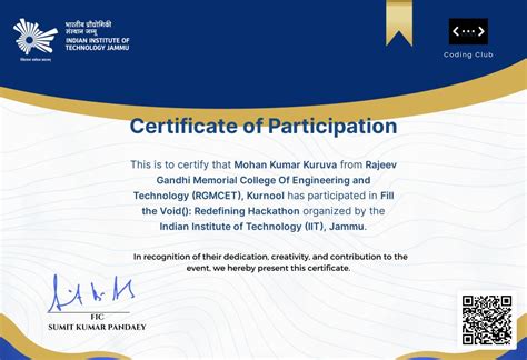 Kuruva Mohan Kumar On Linkedin Certificate Of Participation