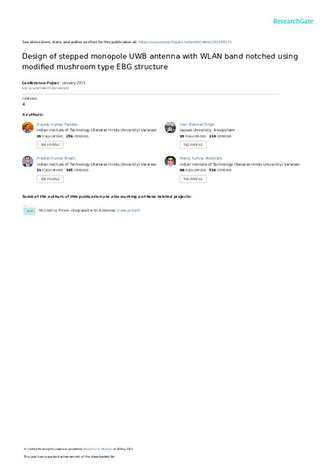 Pdf Design Of Stepped Monopole Uwb Antenna With Wlan Band Notched Using Modified Mushroom Type