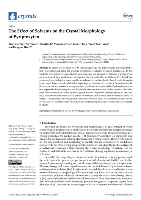 Pdf The Effect Of Solvents On The Crystal Morphology Of Pyriproxyfen
