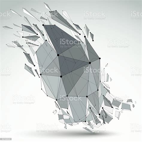 Vector Dimensional Wireframe Object Demolished Shape Stock Illustration