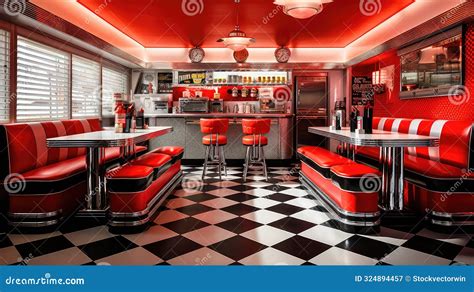 A Classic Diner Interior In 1950s Style Ai Generated Royalty Free