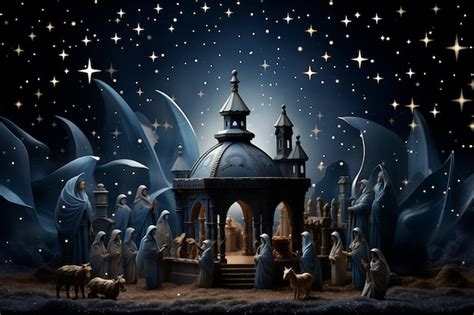 Premium Photo Photo Of Wooden Nativity Scene With A Starry Night Sky Background Sur Bg Concept