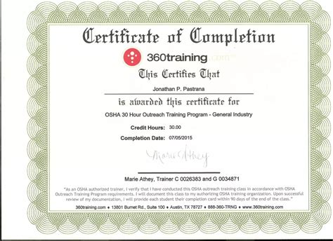 Osha30 Certificate Of Completion Ppt