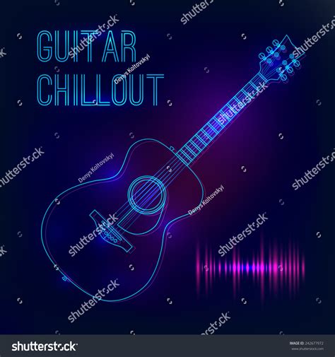 Abstract Background Glowing Acoustic Guitar Poster Stock Vector