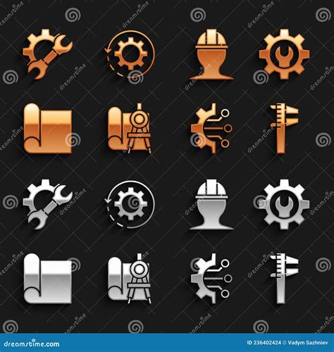 Set Graphing Paper And Compass Wrench Spanner Gear Calliper Or