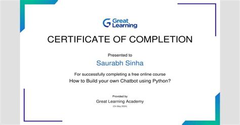 Completion Of Python Course On Building Intelligent Chatbots Saurabh