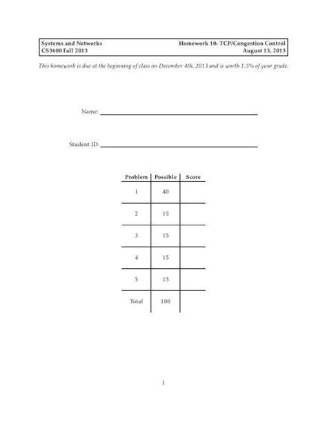 Systems And Networks Homework 10 Tcpcongestion Control