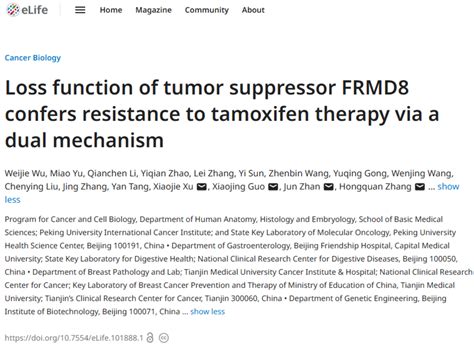 Elife丨张宏权 战军团队发现抑制乳腺癌演进及他莫昔芬治疗耐药的新机制 生物通