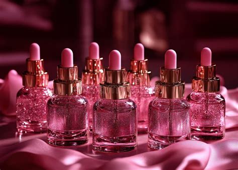 Row Bottles For Oil Concentrate Serum Blank Brand Label Pink Satin