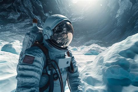 Premium Ai Image An Astronaut Standing On A Glacier On An Icy Planet
