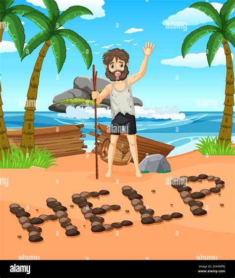 A Man On Deserted Island Isolated Illustration Stock Vector Image And Art