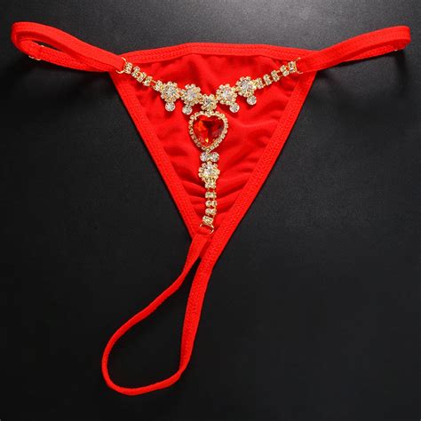 Stonefans Red Shine Strap Crystal Body Chain Rhinestone Thong Panties