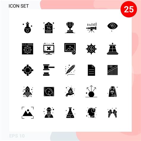User Interface Pack Of 25 Basic Solid Glyphs Of Forecasting Business Shopping Telescope Sport
