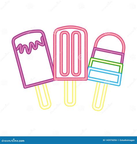 Popsicle Three Colored Scoops Of Melting Ice Cream In A Crispy Waffle Cone Cartoon Style