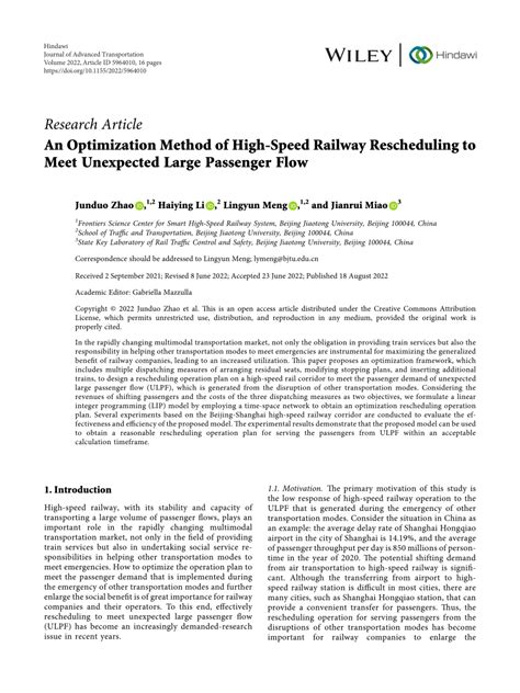 Pdf An Optimization Method Of High Speed Railway Rescheduling To Meet Unexpected Large