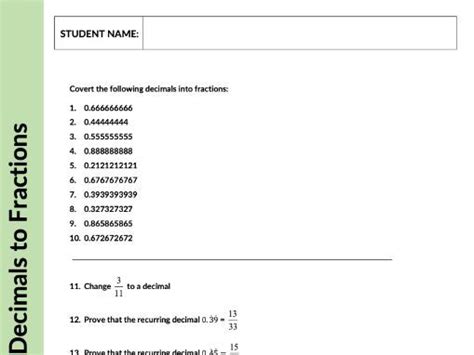 Recurring Decimals To Fractions Number KS GCSE Teaching Resources