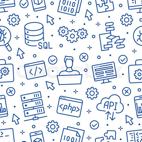 Software Development Seamless Pattern With Flat Line Icons Programming