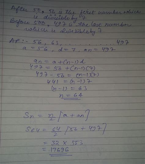 Find The Sum Of All Integers Between 50 An 500 Divisible By 7