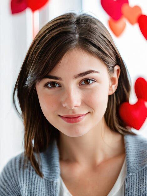 Premium Photo Smiling Beautiful Girl Over Heart Shapes Background