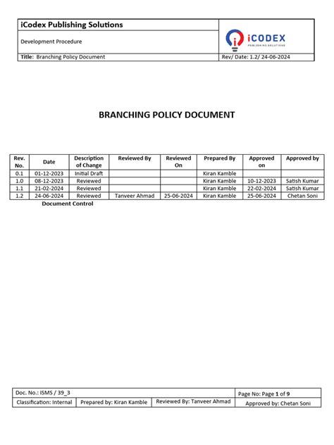 Branching Policy Document V3 Pdf Version Control Information Technology Management