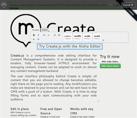 Createjs Inpage Editing For Content Management Systems Using Html5