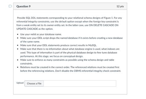 Solved U Question 9 12 Pts Provide Sql Ddl Statements